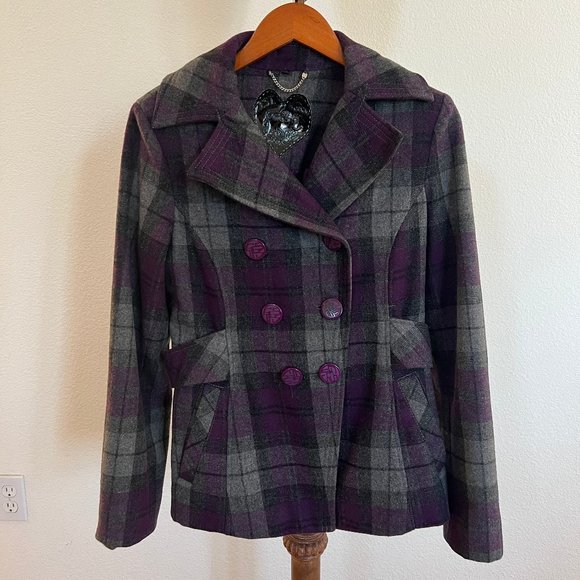 Guess | Jackets & Coats | Guess Size S Purple Plaid Notch Lapel Double ...